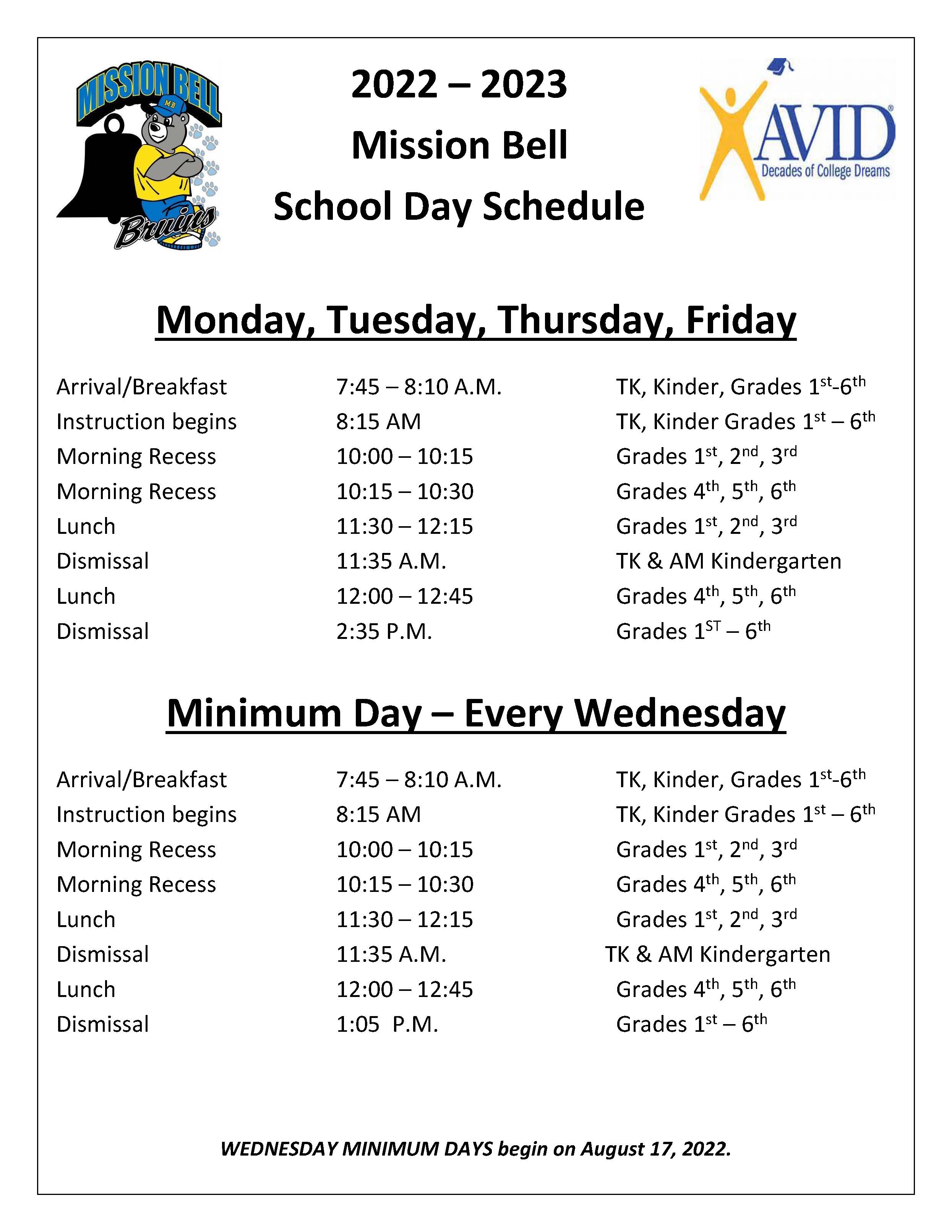 Bell Schedule Bell Schedule